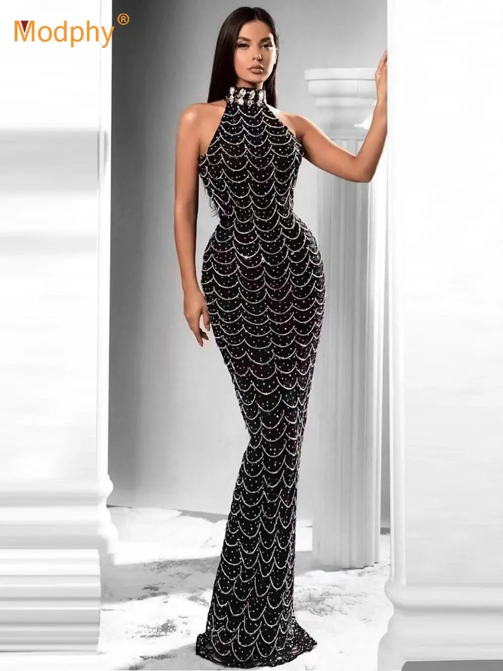 2024 Women's Diamond Hot Drill crystal Mesh Sleeveless Bodycon Long